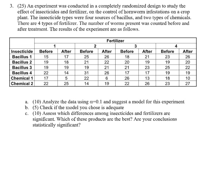 3. (25) An experiment was conducted in a completely...