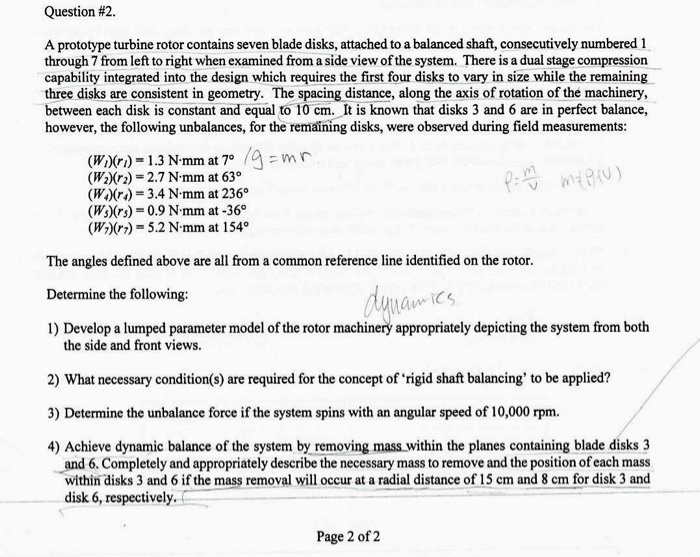SOLVED: Question #2. A prototype turbine rotor contains seven blade ...