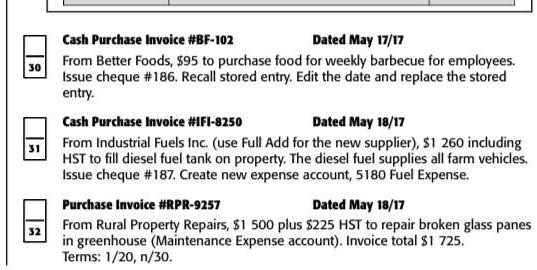 30 Cash Purchase Invoice #BF-102 Dated May 17/17 From Better Foods, 95 ...