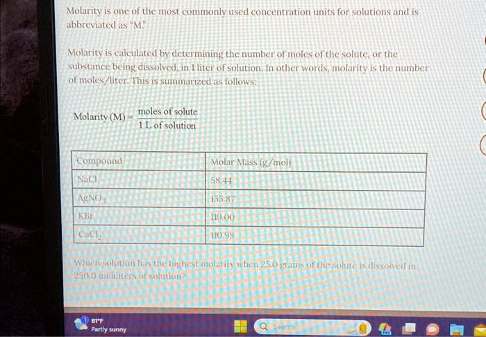 SOLVED: Texts: Molarity is one of the most commonly used concentration ...