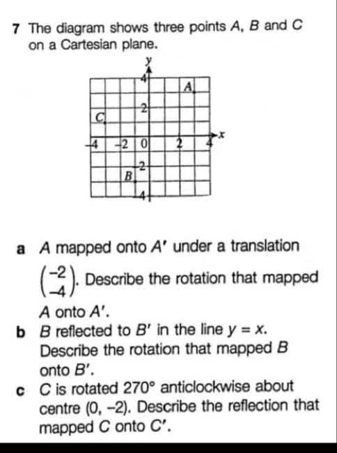 7 The diagram shows three points A, B and C on a Cartesian plane. a A ...