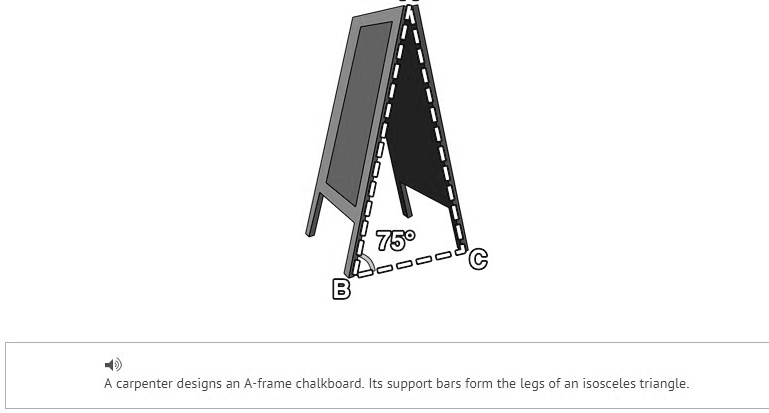 SOLVED: 'If the measure of base angle ABC is 75°, what is m∠BAC? A) 15 ...