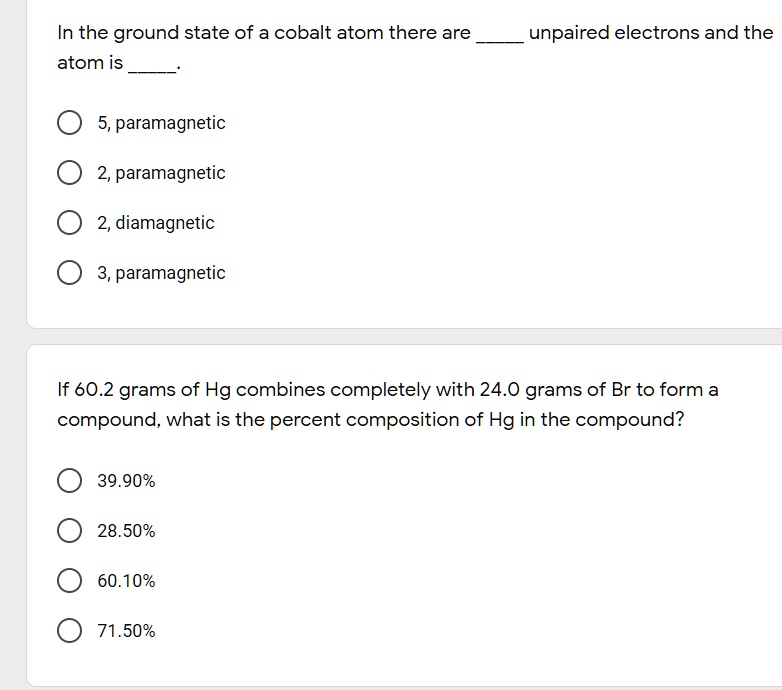 SOLVED:In the ground state of a cobalt atom there are atom is unpaired ...