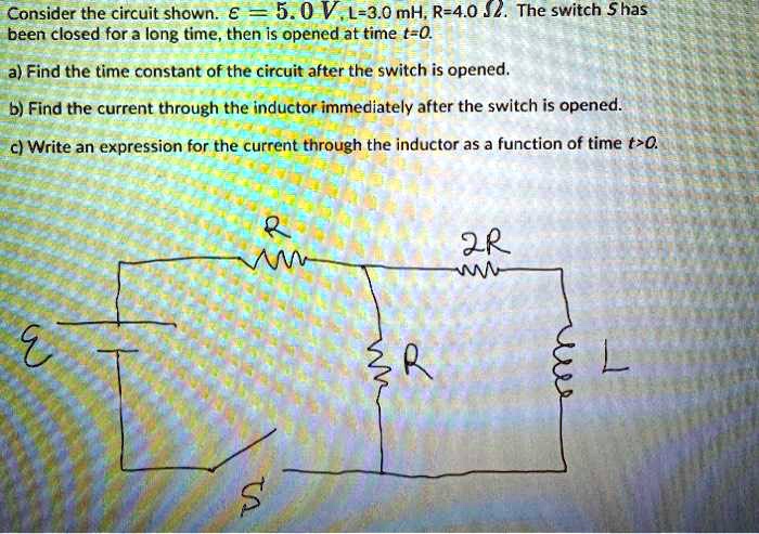 Consider the circuit shown. ℰ = 5.0 V, L = 3.0 mH, R = 4.0 Ω. The switch S has been closed for a ...