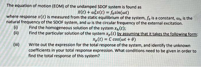 SOLVED: The equation of motion (EOM) of the undamped SDOF system is ...