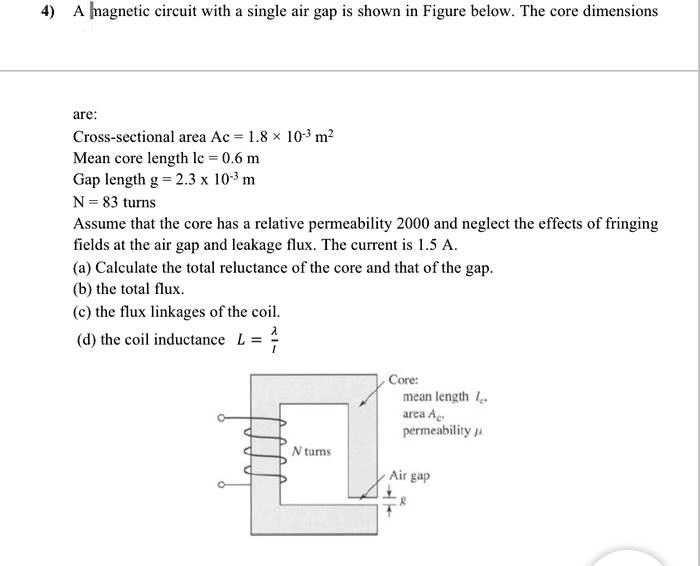 4 a magnetic circuit with a single air gap is shown in figure below the ...
