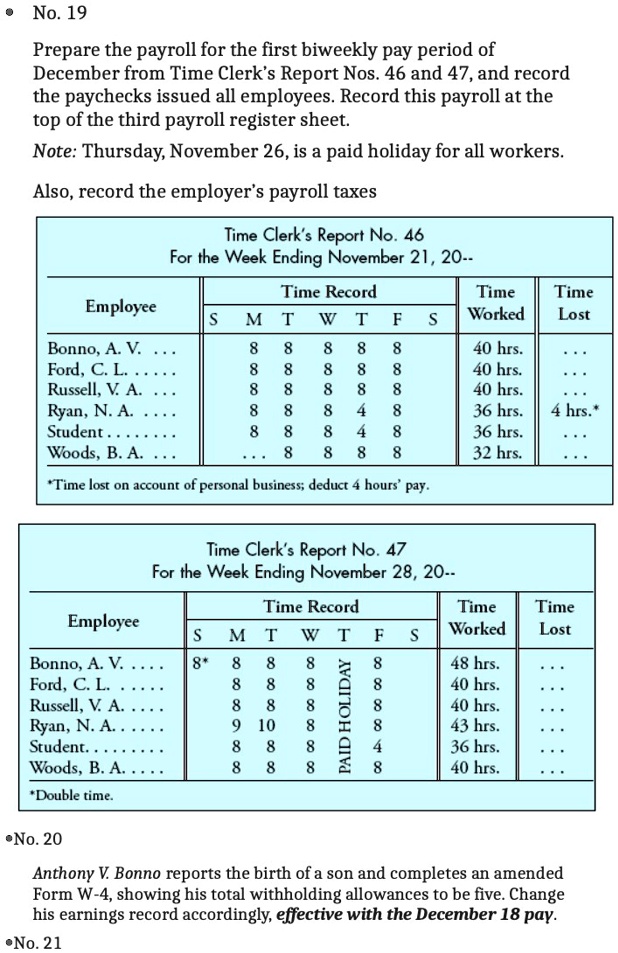 No. 19 Prepare the payroll for the first biweekly pay period of ...