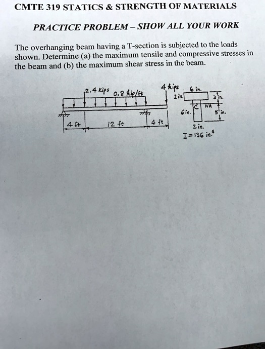 CMTE 319 STATICS STRENGTH OF MATERIALS PRACTICE PROBLEM - SHOW ALL YOUR ...