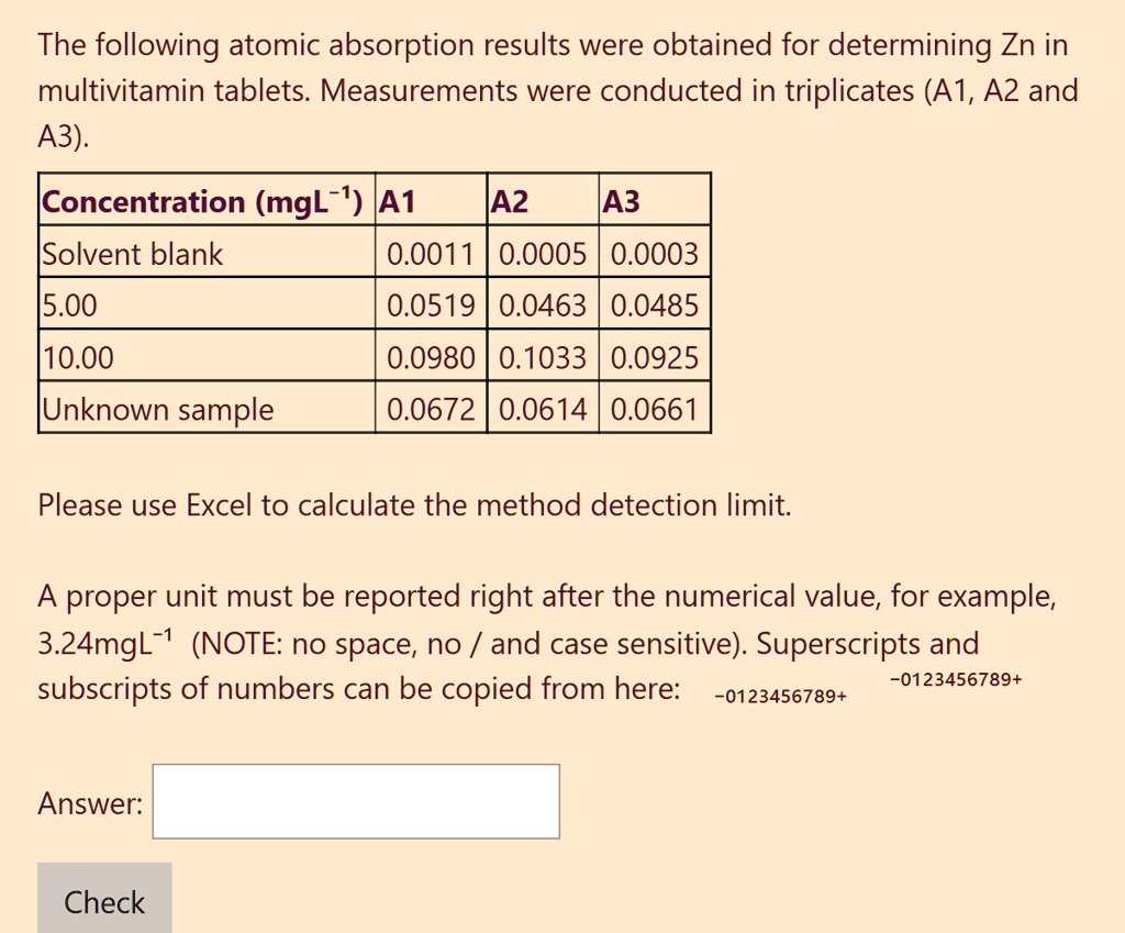 SOLVED: Please calculate the method detection limit. The following ...