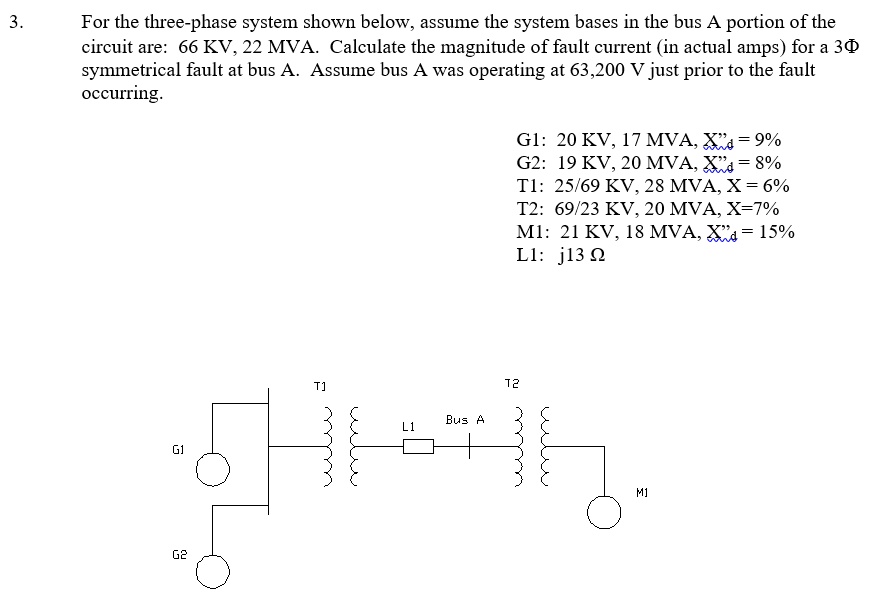 3 for the three phase system shown below assume the system bases in the bus a portion of the ...