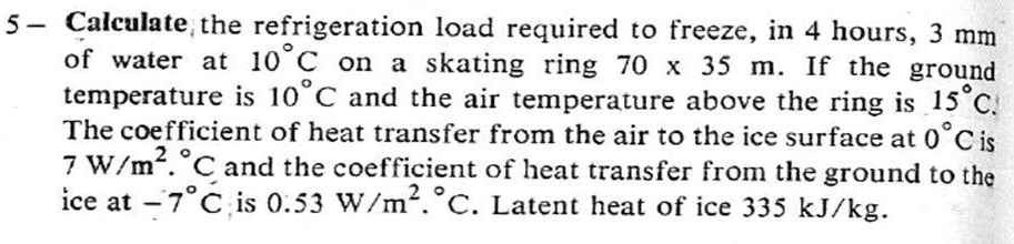 5- Calculate the refrigeration load required to freeze, in 4 hours, 3 ...