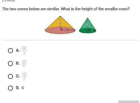 SOLVED: 'Question 3 of 10 The two cones below are similar. What is the height of the smaller ...