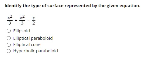 SOLVED: Identify the type of surface represented by the given equation ...