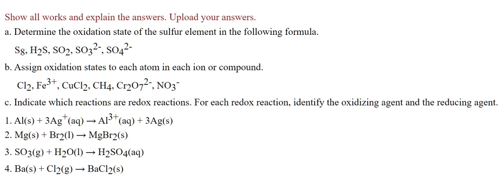 SOLVED: Determine the oxidation state of the sulfur element in the ...