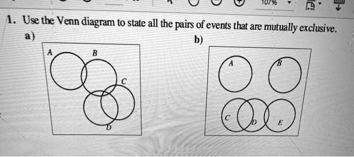 use the venn diagram t0 state all the pairs of events that are mutually ...