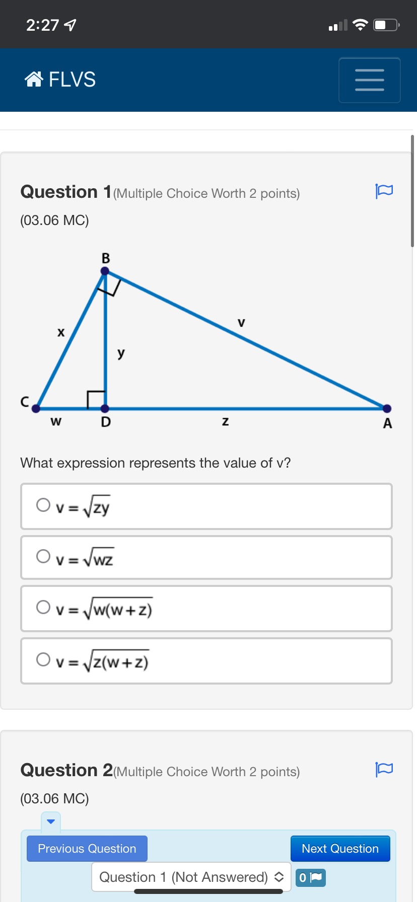 SOLVED: 2: 27 q A FLVS Question 1 (Multiple Choice Worth 2 points) (03.06 MC) What expression ...