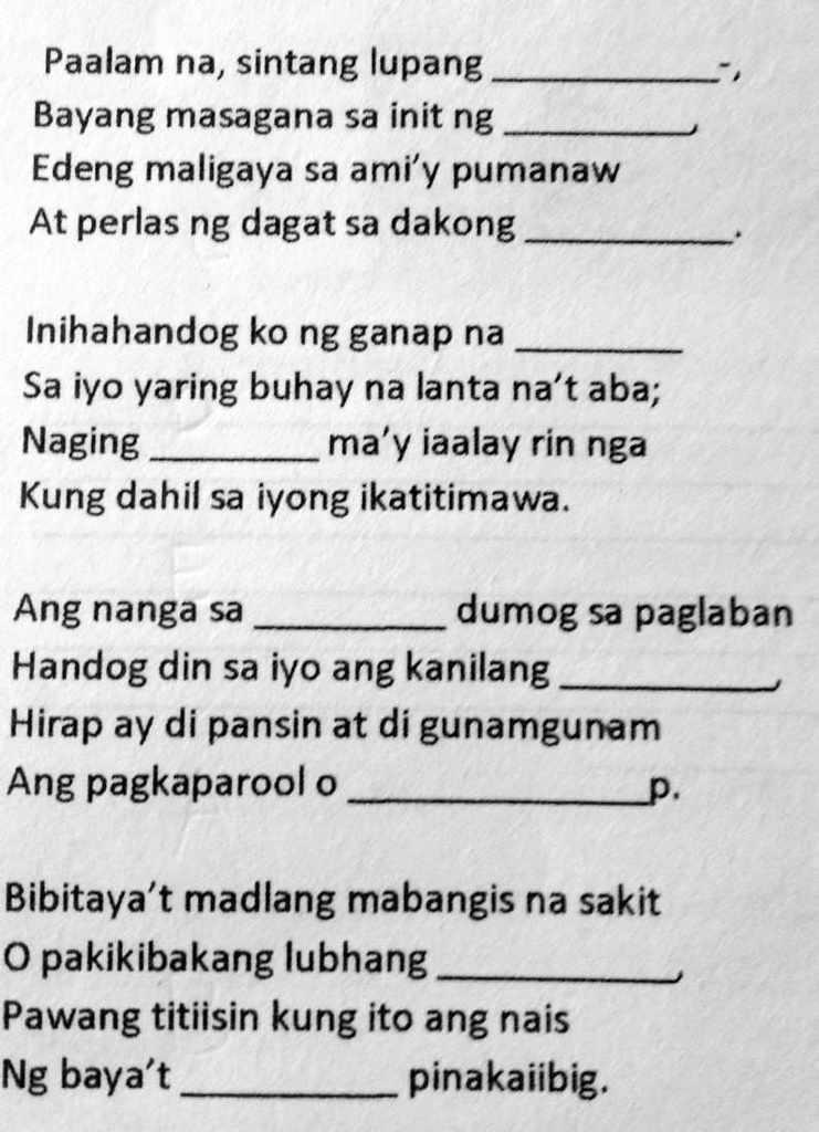 SOLVED: A. Panuto: Punan ng tamang salita ang bawat salungguhit na ...