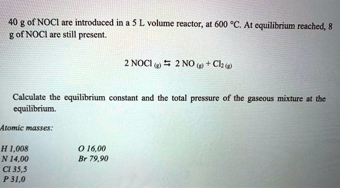 40 g of nocl are introduced in a l volume reactor at 600 c at ...