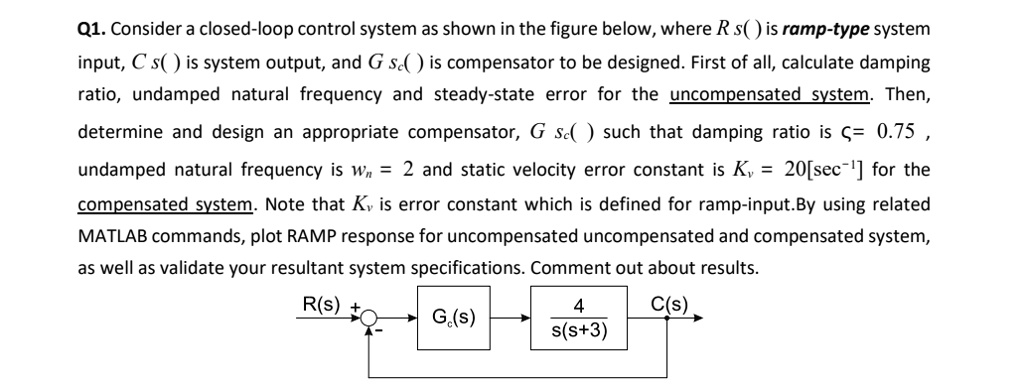 SOLVED: Consider a closed-loop control system as shown in the figure below, where Rs is a ramp ...