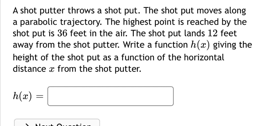 A shot putter throws a shot put. The shot put moves along a parabolic ...