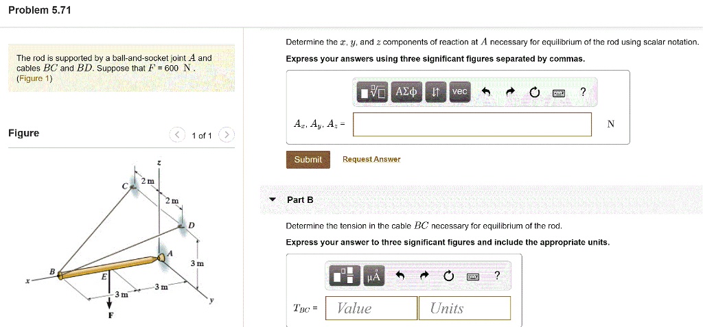 SOLVED: Problem 5.71 Determine the x, y, and z components of reaction at A necessary for ...