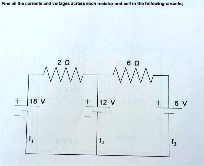 Find all the currents and voltages across each resistor and cell in the ...