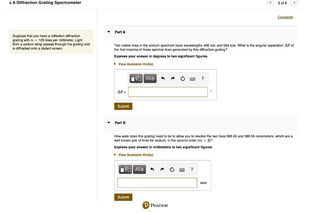 3 Wave And Optics A Diffraction Grating Spectrometer 3 Of 8 Constants Part A Suppose That You