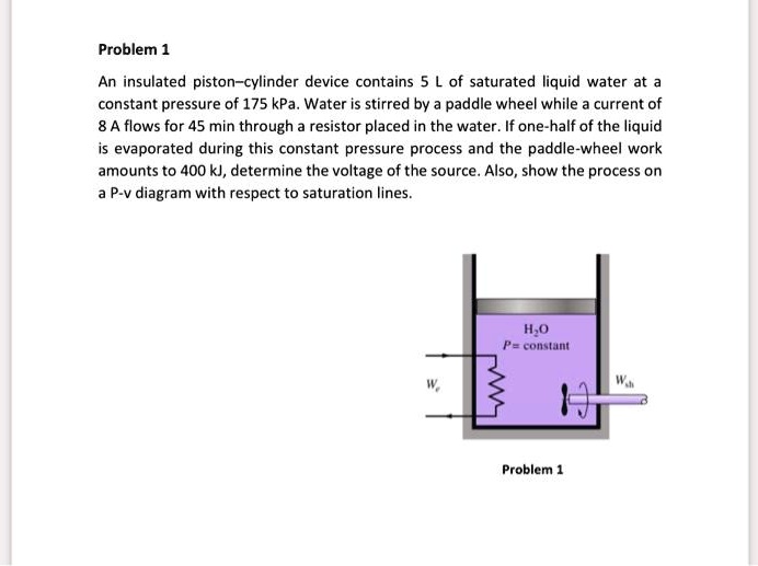 SOLVED: Problem1 An insulated piston-cylinder device contains 5 L of saturated liquid water at a ...