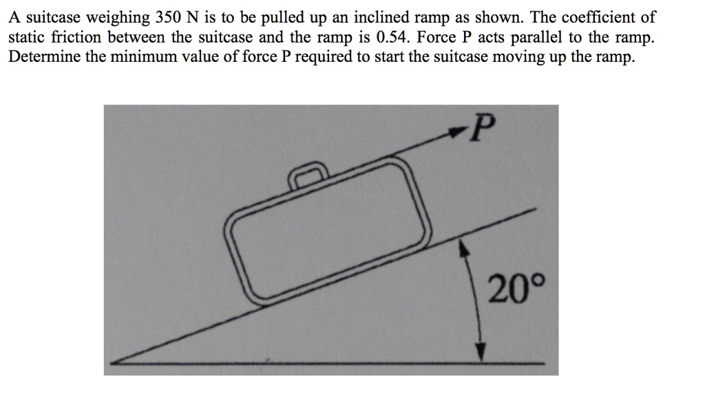 SOLVED: A suitcase weighing 350 N is to be pulled up an inclined ramp ...