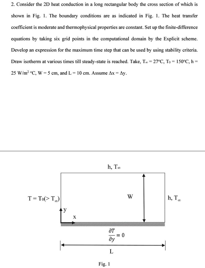 SOLVED: Consider the 2D heat conduction in a long rectangular body, the ...