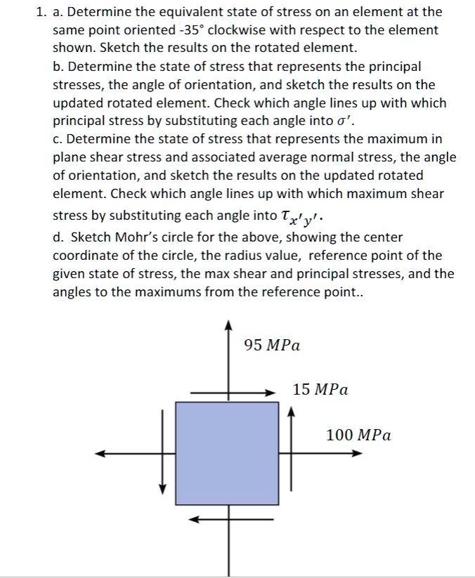 SOLVED: a. Determine the equivalent state of stress on an element at ...