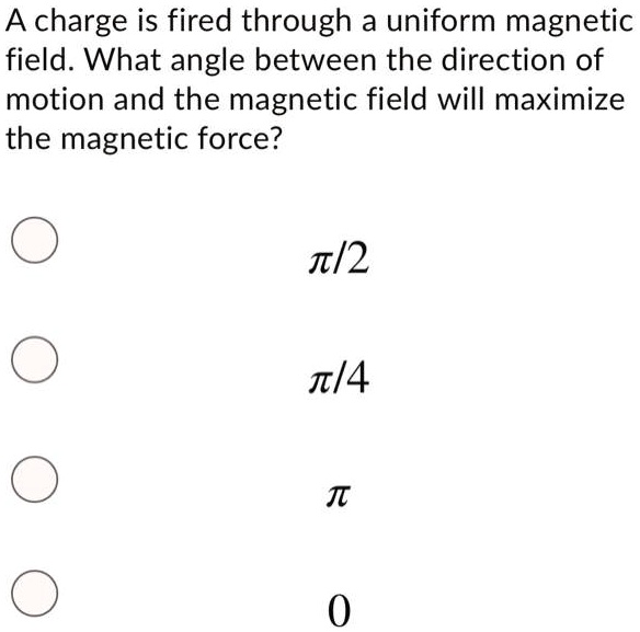 A charge is fired through a uniform magnetic field. What angle between ...