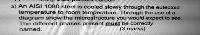 SOLVED: An AISI 1080 steel is cooled slowly through the eutectoid ...