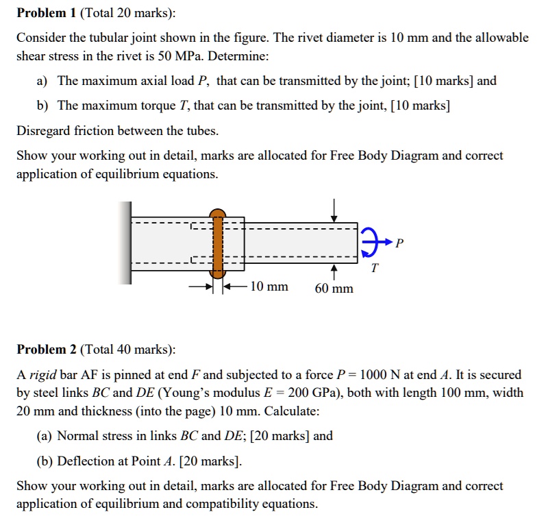 SOLVED: Problem 1 (Total 20 marks): Consider the tubular joint shown in ...