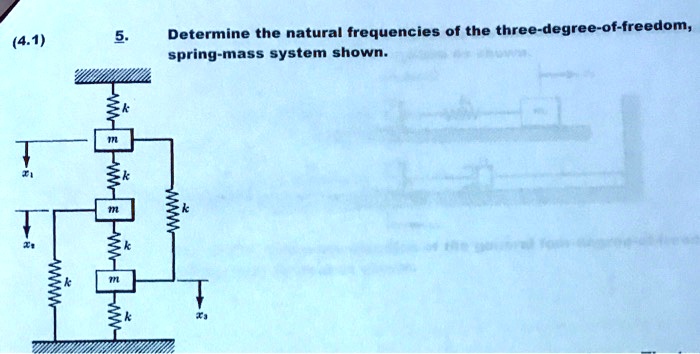 SOLVED: (4.1) 5. Determine the natural frequencies of the three-degree-of-freedom, spring-mass ...