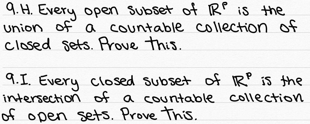 SOLVED: q.H Every open Subset 6f RRP iS +he union 6f' 0 countable collection 0f clcSed Sets ...