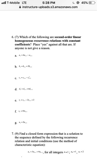 SOLVED: T-Mobile LTE 5:28 PM 45% instructure-uploads.s3.amazonaws.com (7) Which of the following ...