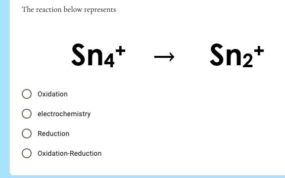 SOLVED: The reaction below represents: Sn + 2HCl -> SnCl2 + H2