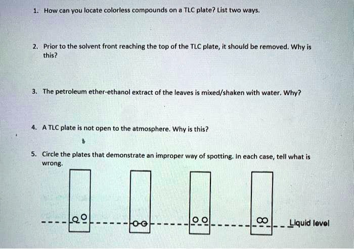 SOLVED:How can vou locate colorless compounds on & TLC plate? List two ...