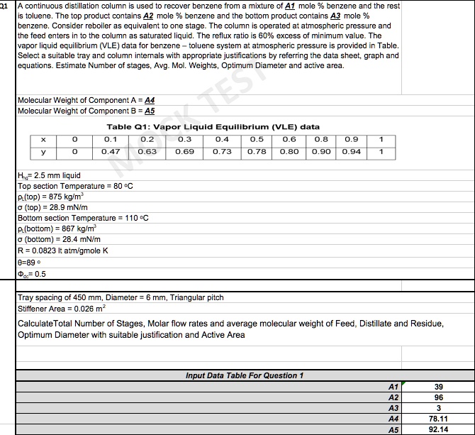 q1 a continuous distillation column is used to recover benzene from a ...