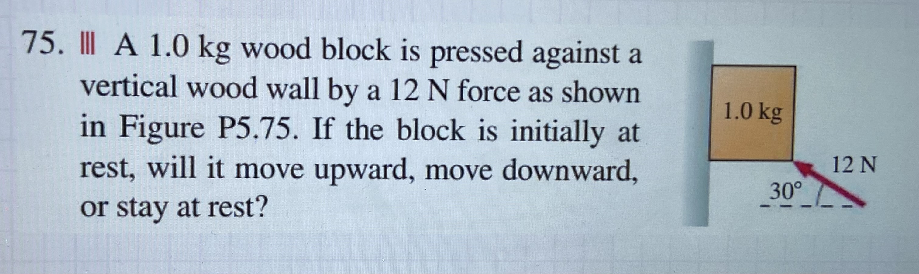 SOLVED: A 1.0kg woodblock is pressed against a vertical wood wall by ...