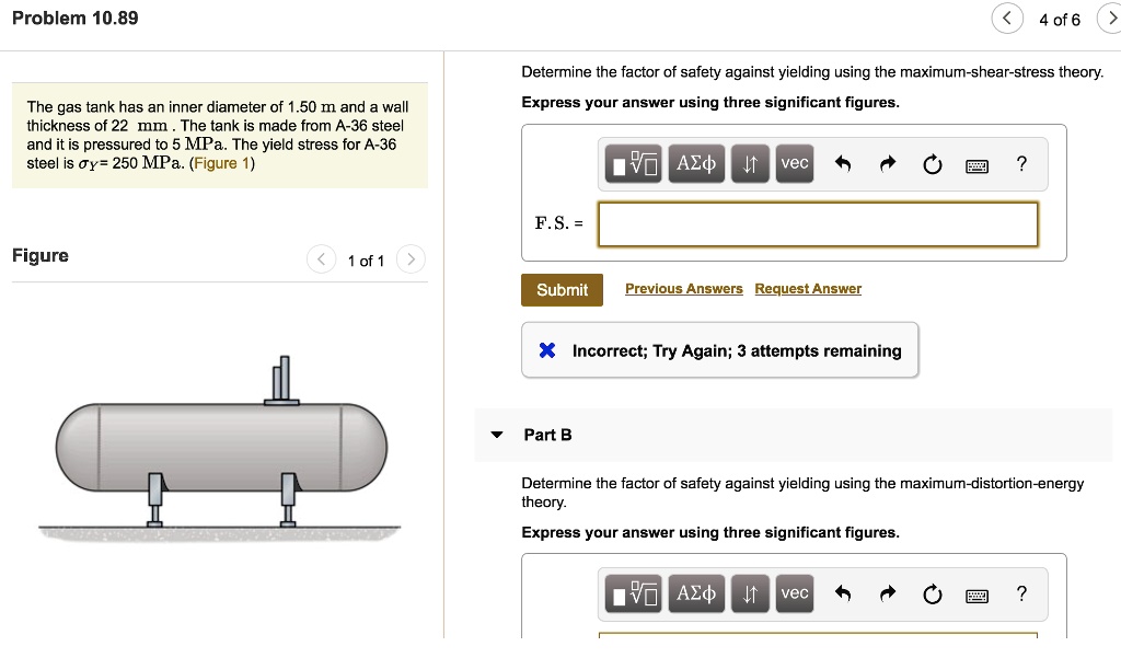SOLVED: Problem 10.89 Determine the factor of safety against yielding ...