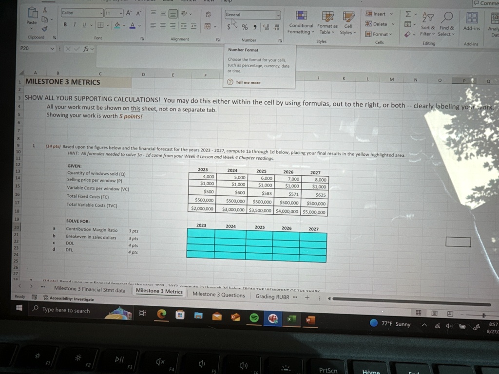 milestone 3 metrics show all your supporting calculations you may do ...
