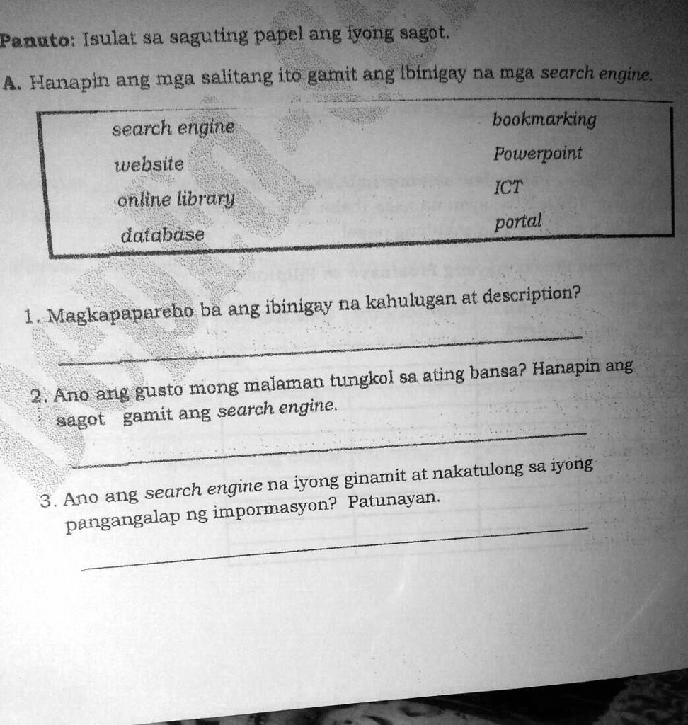Read and answer the question. Panuto: Isulat sa sagutang papel ang ...
