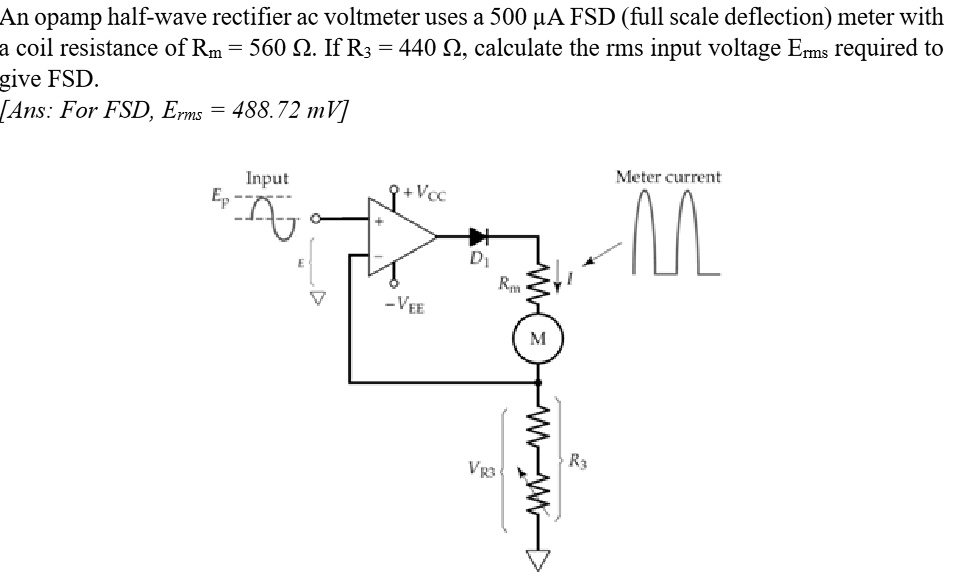 SOLVED: An opamp half-wave rectifier ac voltmeter uses a 500 Î¼A (FSD ...