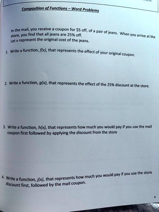 Composition of Functions - Word Problems In the mail, you receive a ...