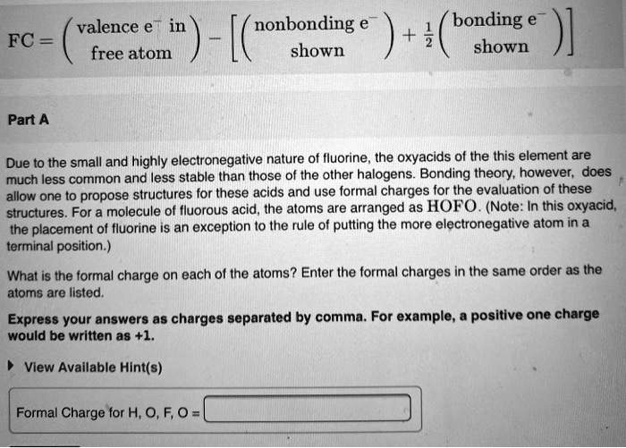 FC = (valence e- in free atom) - [(nonbonding e- shown)