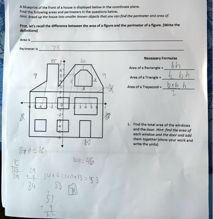 SOLVED: Blueprint of the front of a house displayed below the ...