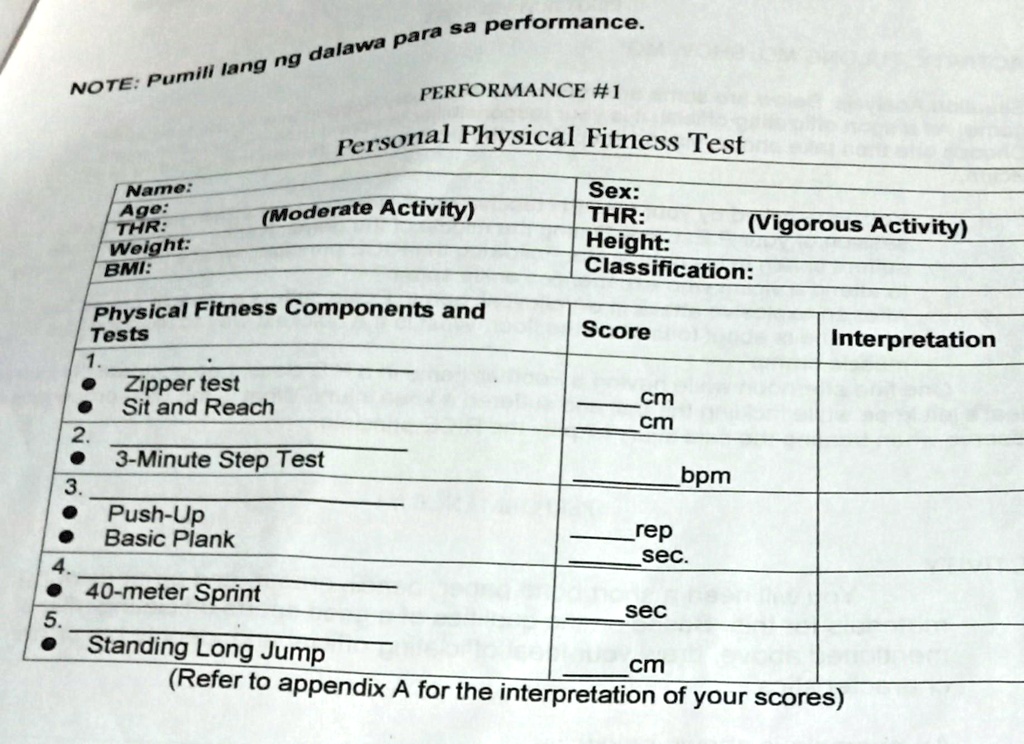SOLVED: Please, how do you interpret your fitness scores using APPENDIX A? And what is Appendix ...