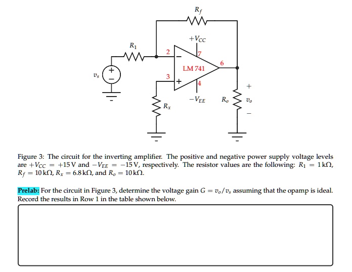 SOLVED: LM741 Figure 3: The circuit for the inverting amplifier. The positive and negative power ...